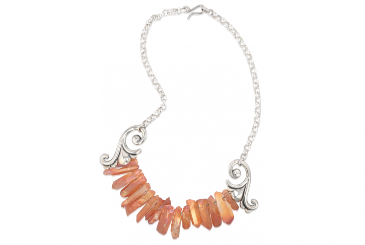 Mignon Faget Legacy Crystal Bib Necklace 14K Gold Peach Gold
